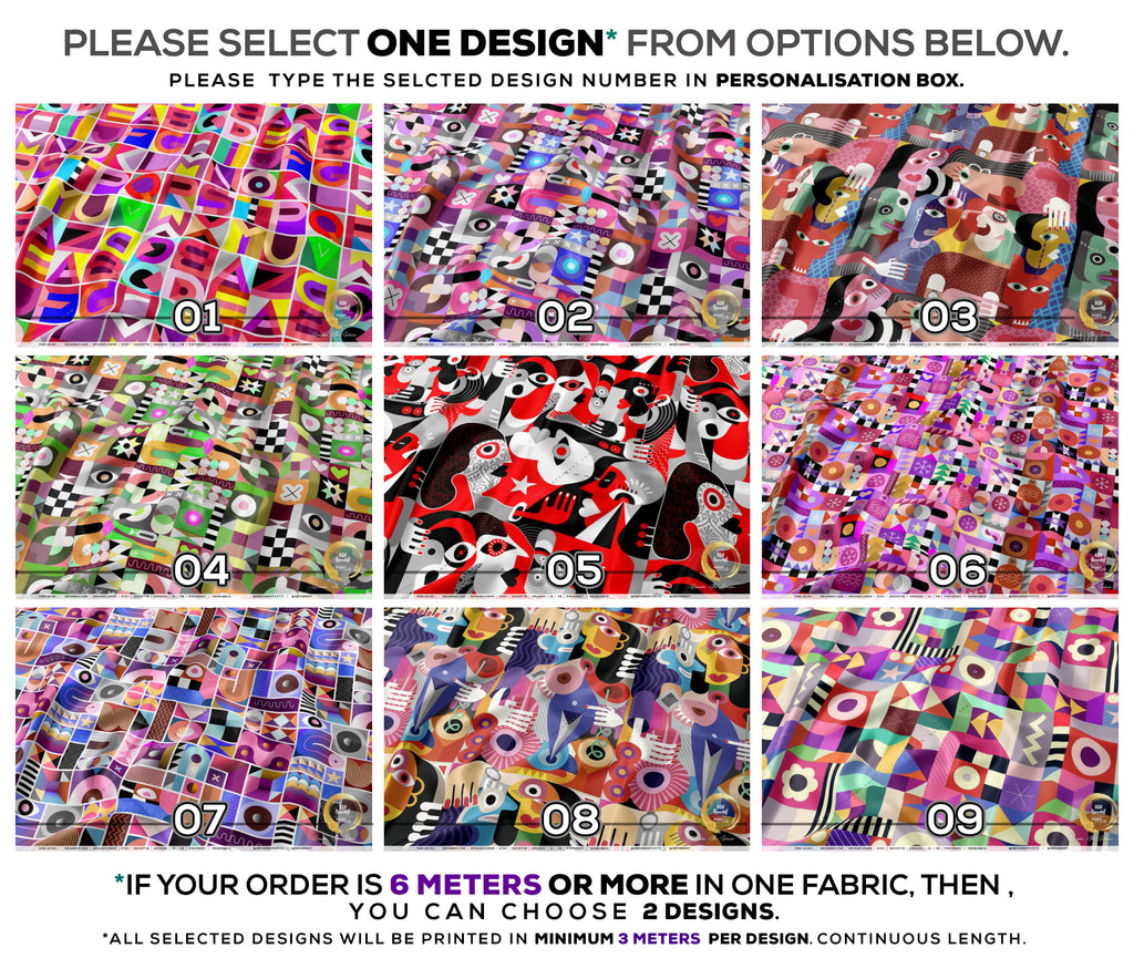 Pop Art Apparel Fabric 3Meters+, 9 Designs | 8 Fabrics Option | Cubism ...